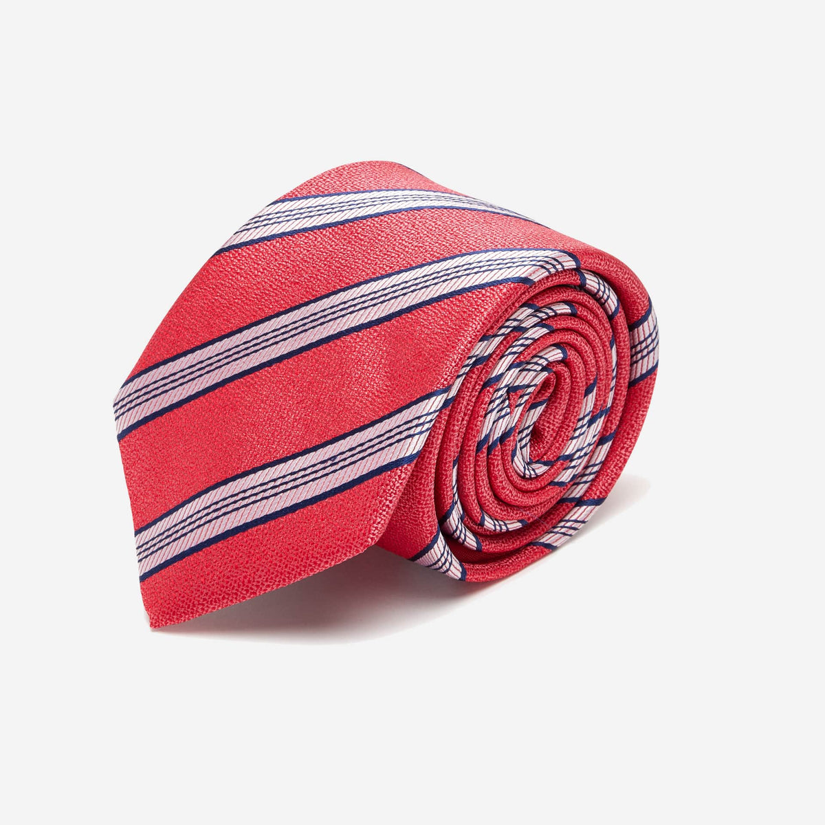 Salmon with Navy Stripe Silk Tie - Men's Ties at Menzclub